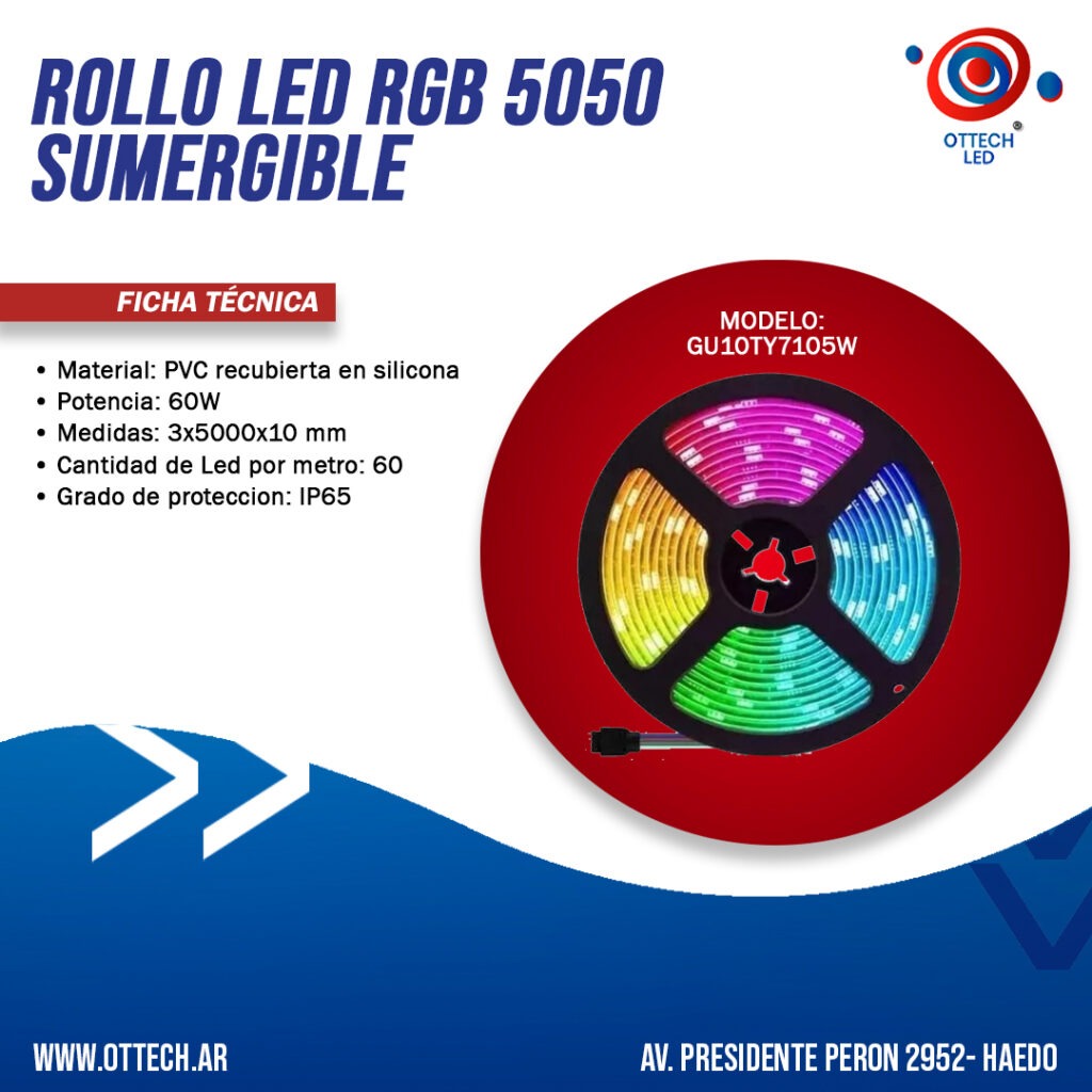 Tira Led 5050 Sumergible Rgb 30 X Mtr Sumergible – Ottech