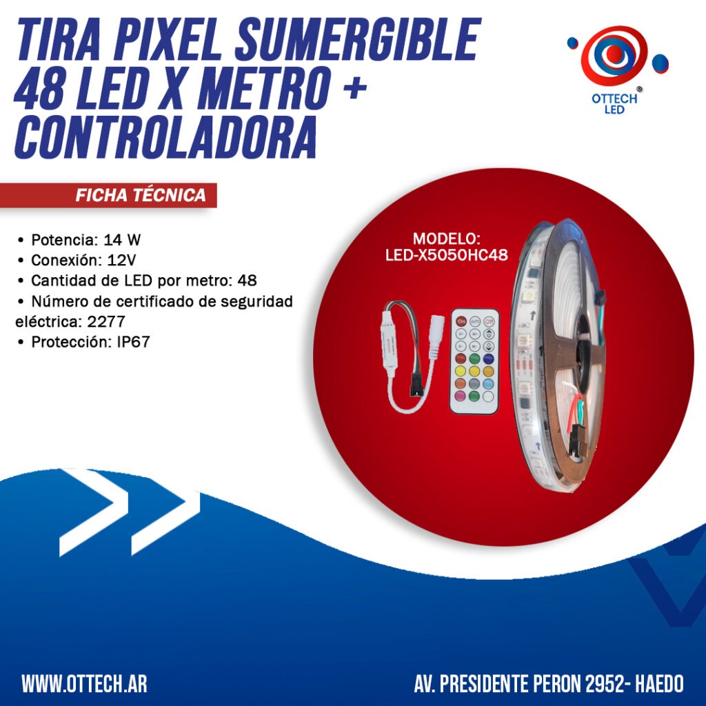 Tira Led Pixel Colores Sumergible 48 Led X Mt + Controladora – Ottech